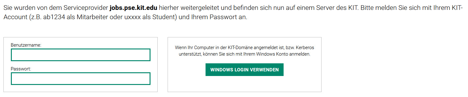 KIT - PSE - Für Beschäftigte - Login- Information
